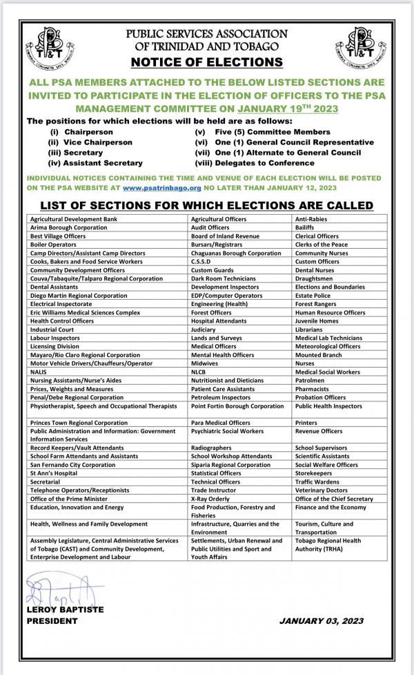PSA SECTION ELECTIONS JANUARY 2023 - Public Services Association