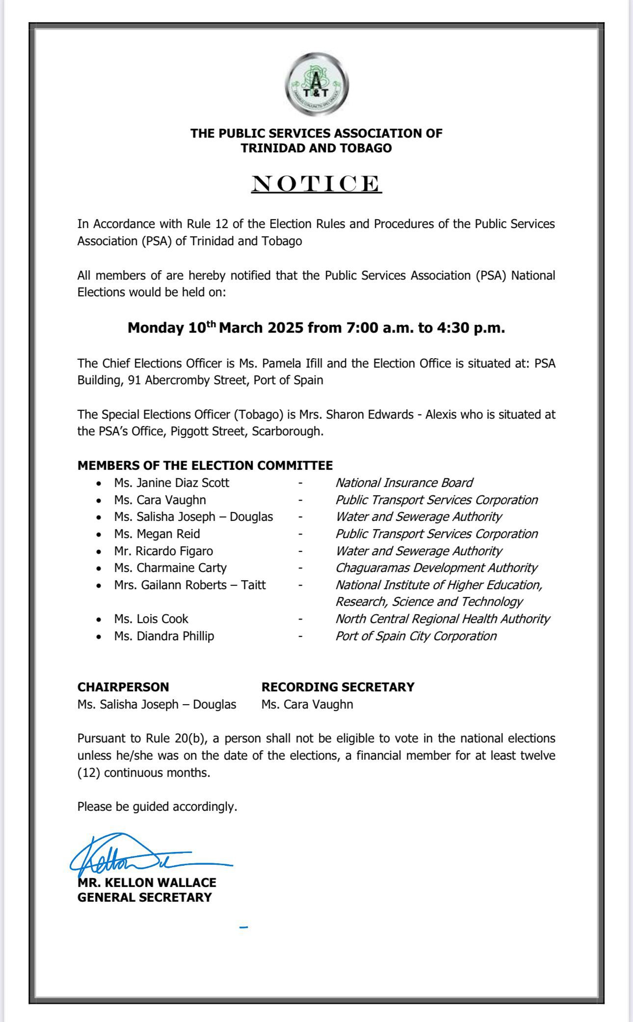 PSA NATIONAL ELECTIONS NOTICE - Public Services Association