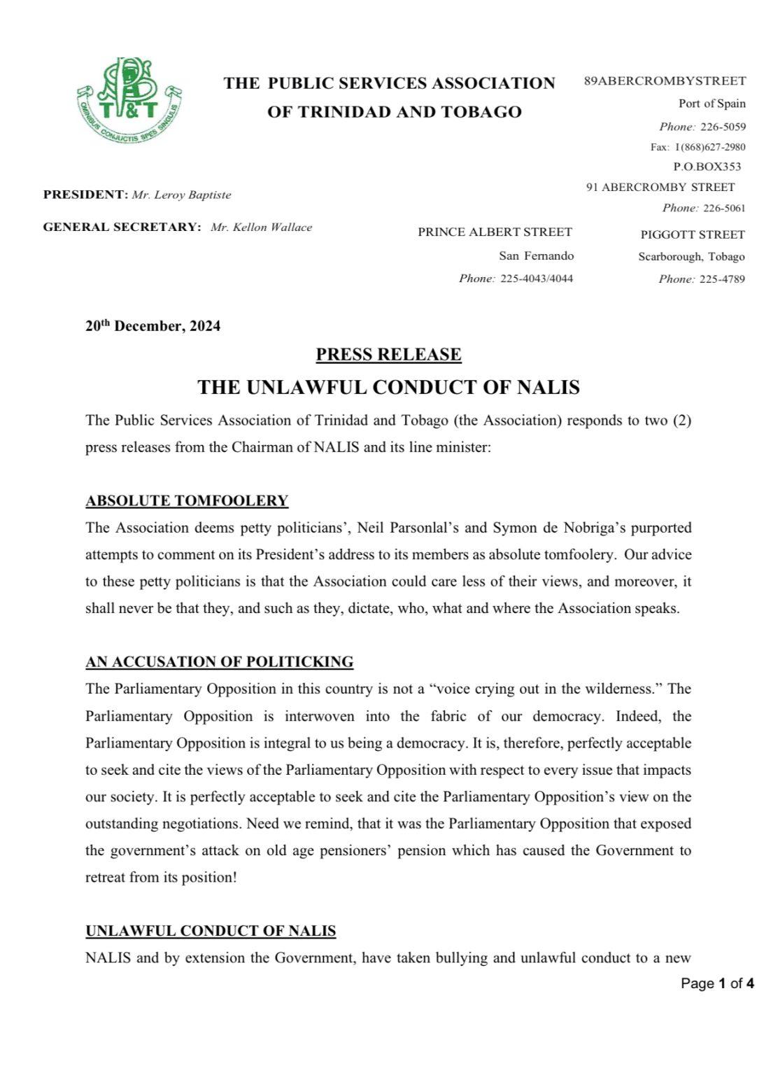 THE UNLAWFUL CONDUCT OF NALIS - Public Services Association