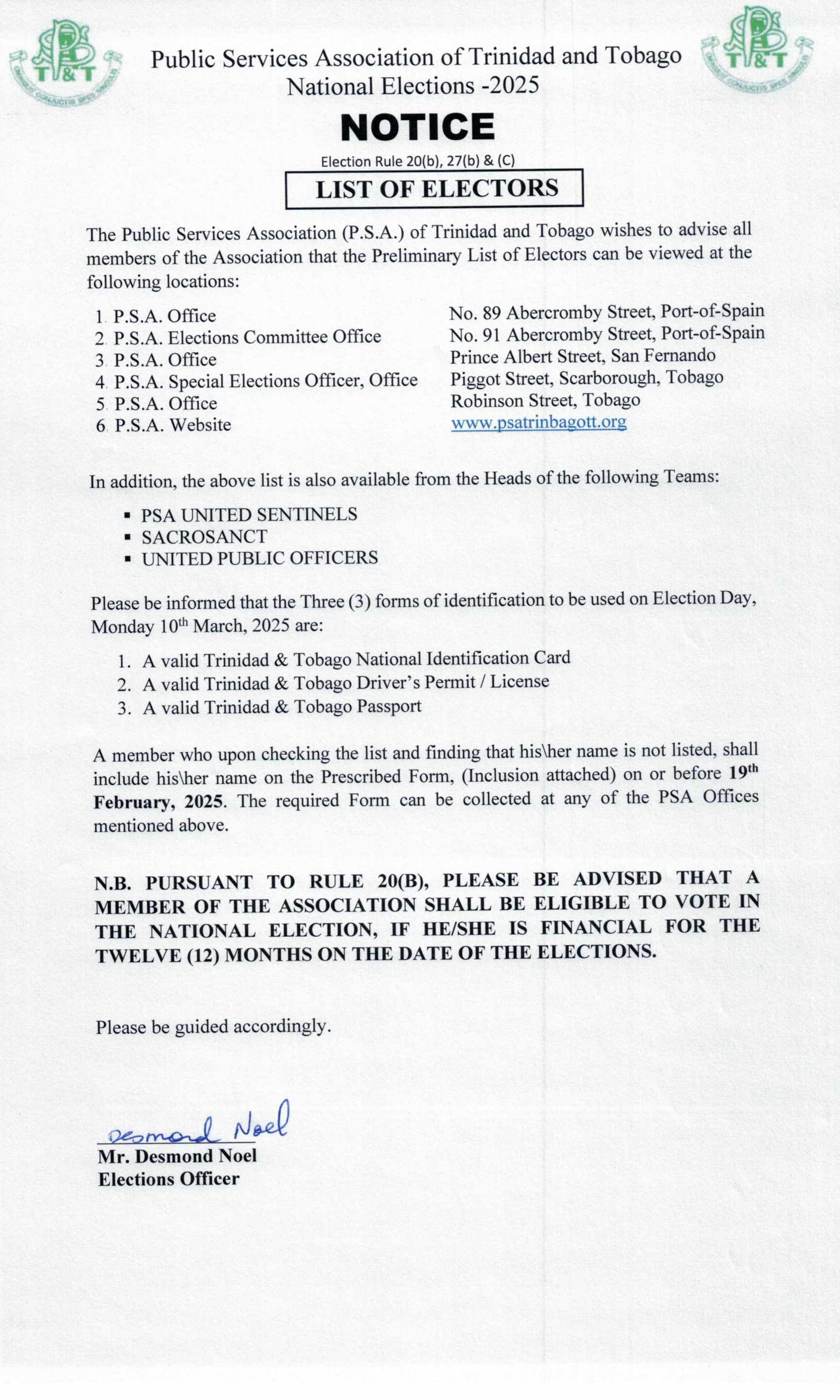 PSA National Election 2025 - Public Services Association